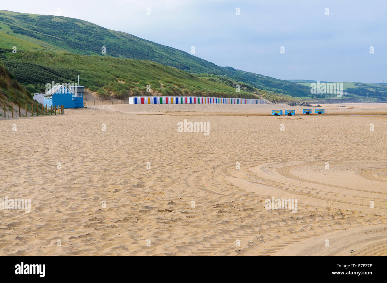 Woolacombe beach in the morning. Woolacombe is a seaside resort on the ...