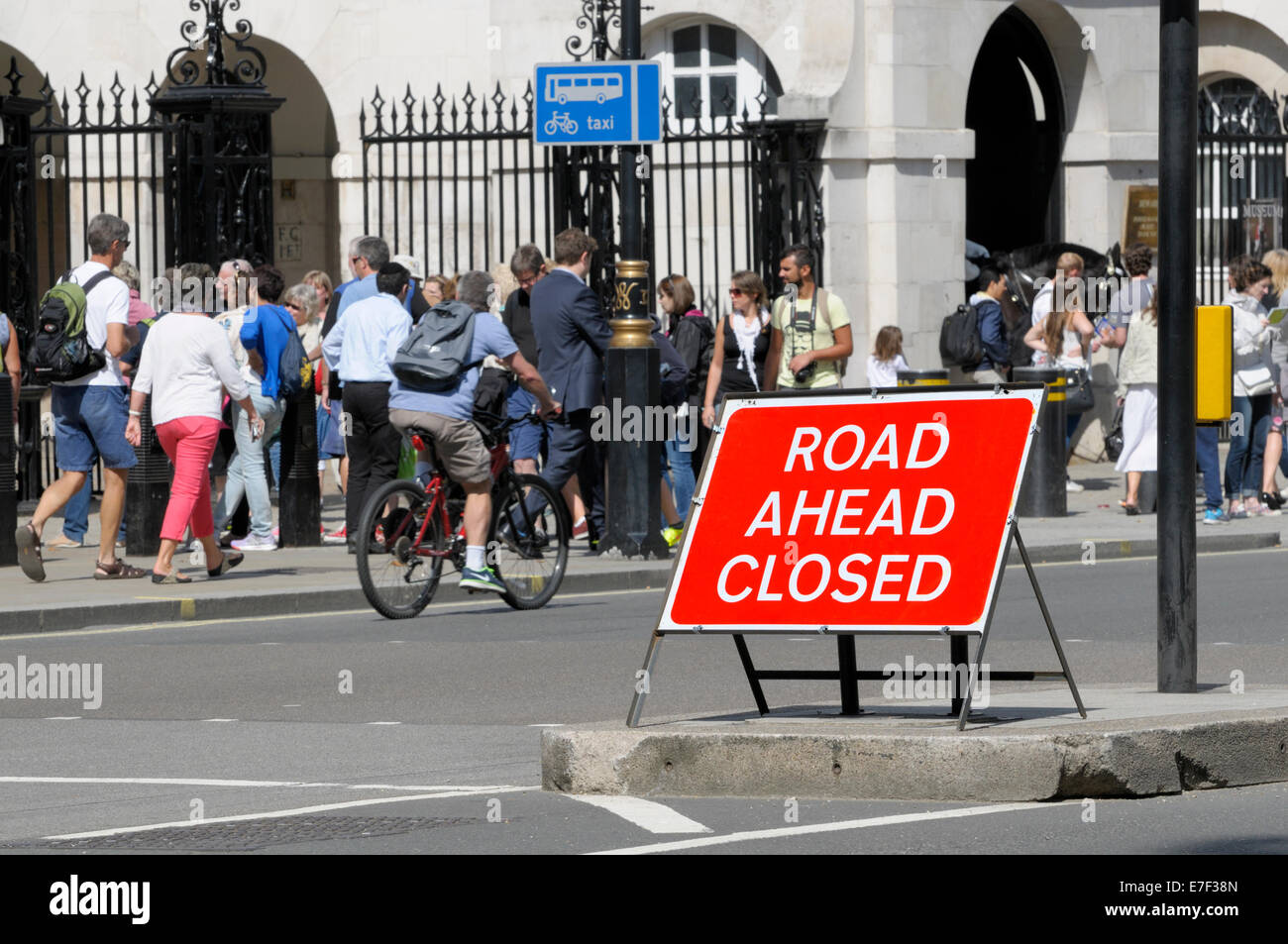 London, England, UK. 'Road Closed Ahead' sign in Whitehall Stock Photo ...