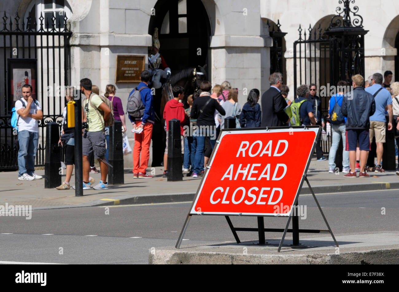 London, England, UK. 'Road Closed Ahead' sign in Whitehall Stock Photo ...