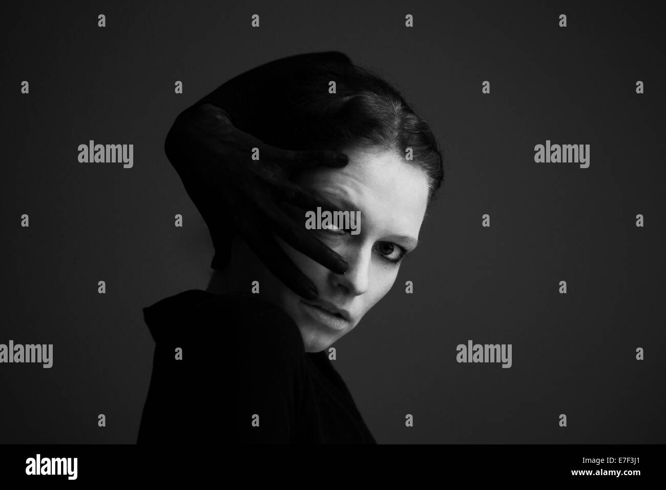 Hand cover eye Black and White Stock Photos & Images - Alamy