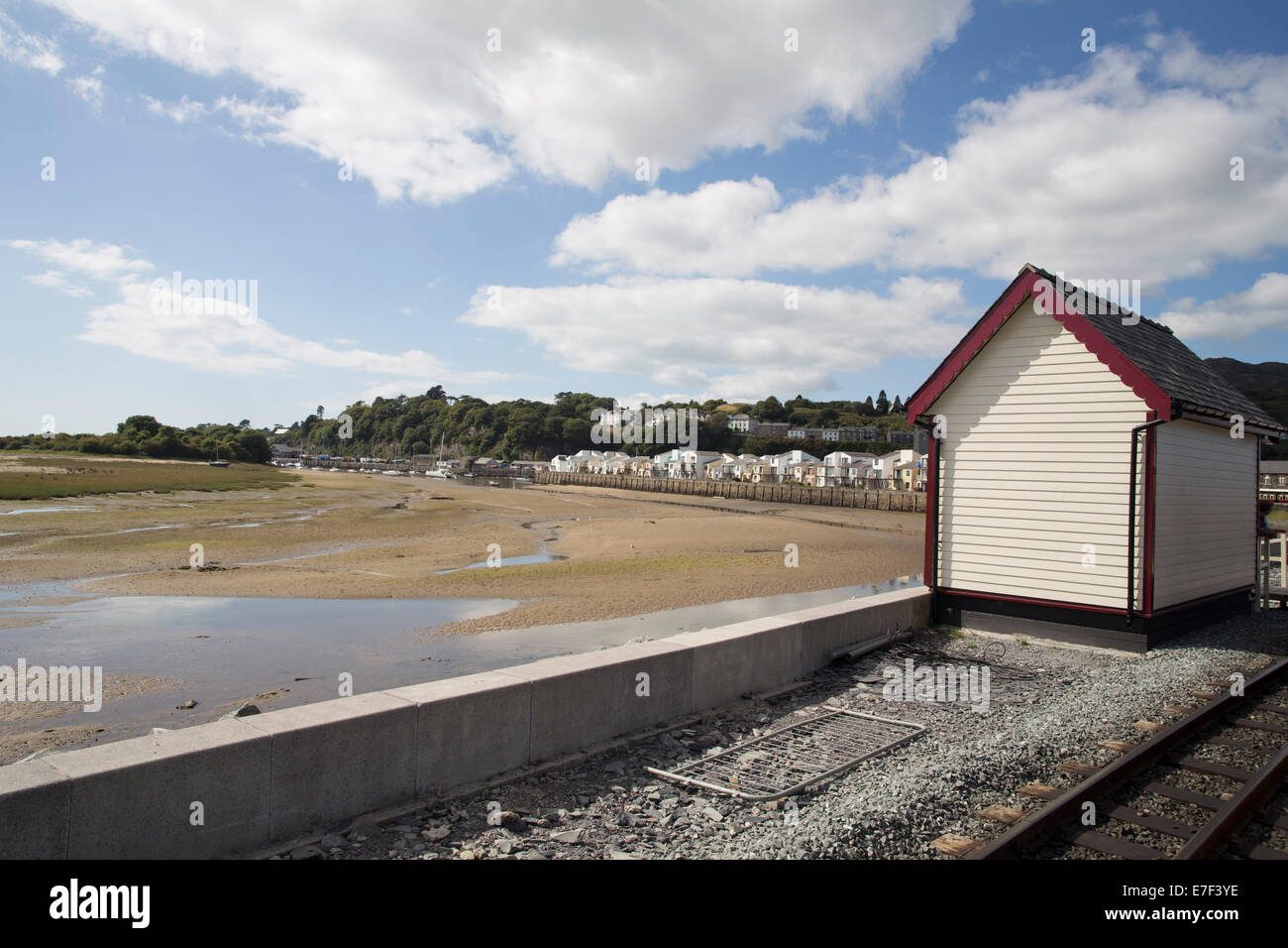 Signal box at Porthmadog railway station, with view over the estuary ...