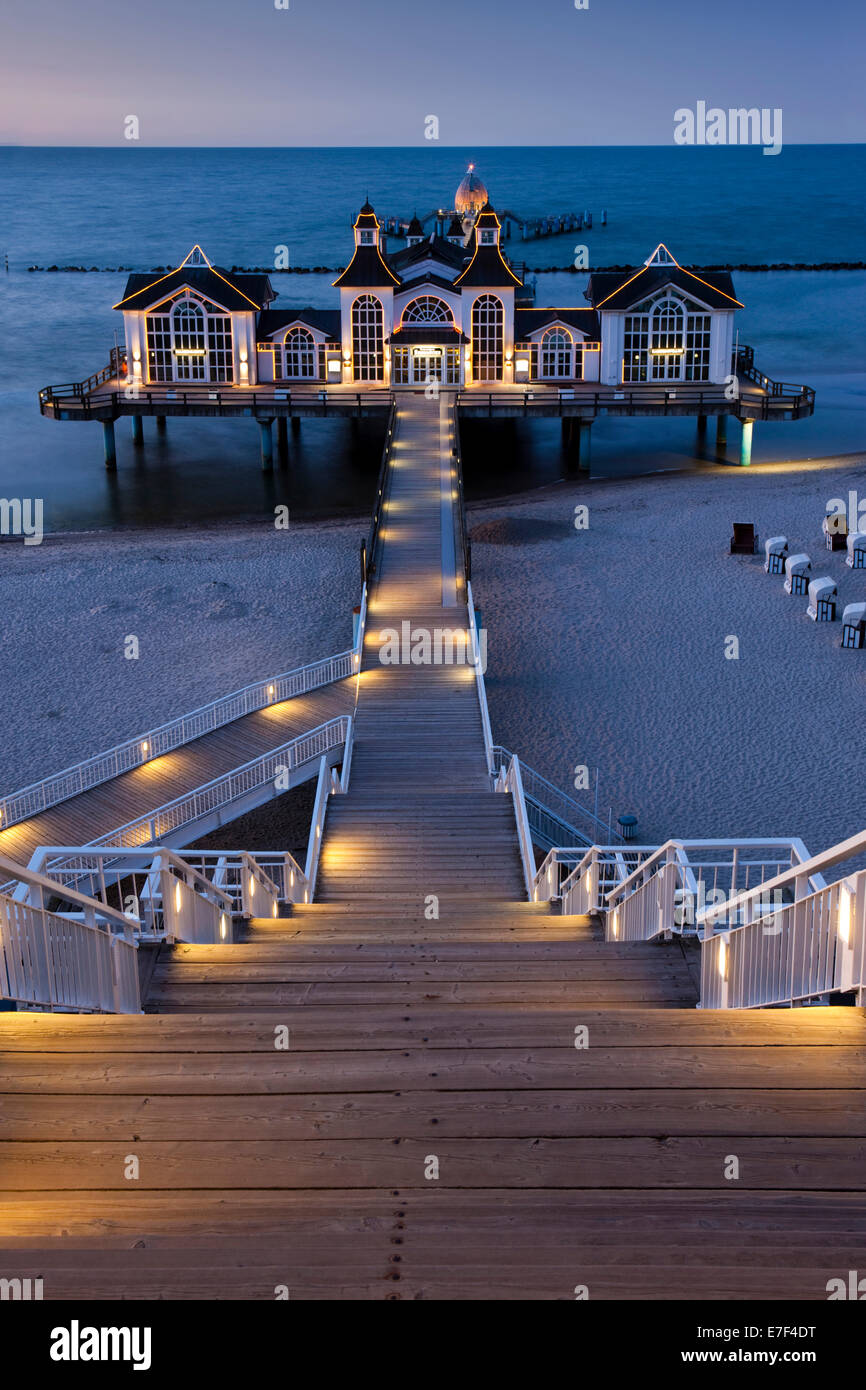 Lighted Sellin Pier, Rügen Island, Mecklenburg-Western Pomerania ...