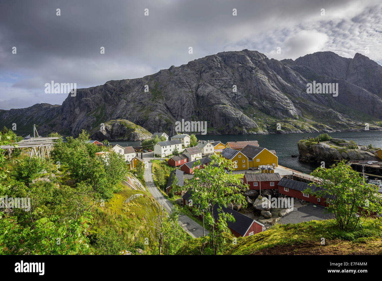 Townscape, historical fishing village, Nusfjord, Lofoten, Nordland ...