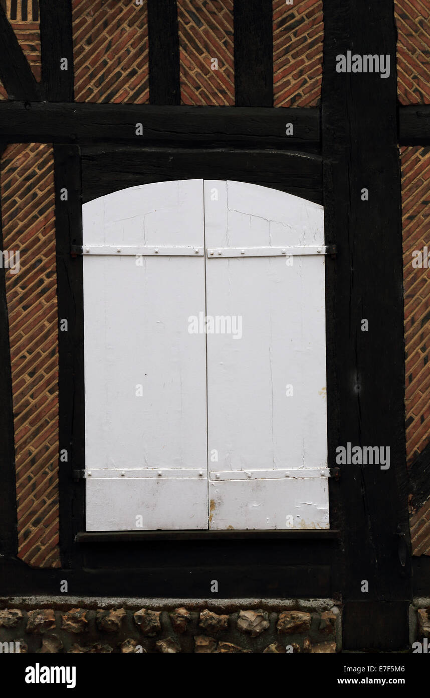 White shuttered window, Place du Chateau, Fraze, Eure et Loir, Centre ...