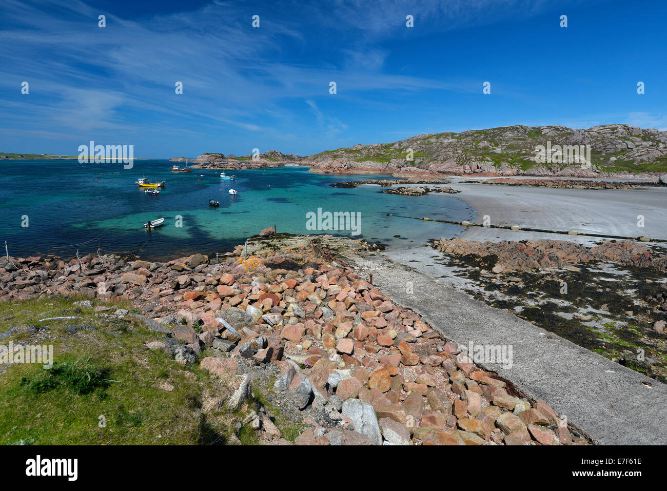 Bay and harbour of Fionnphort, Argyll, Scotland, Isle of Mull, United ...