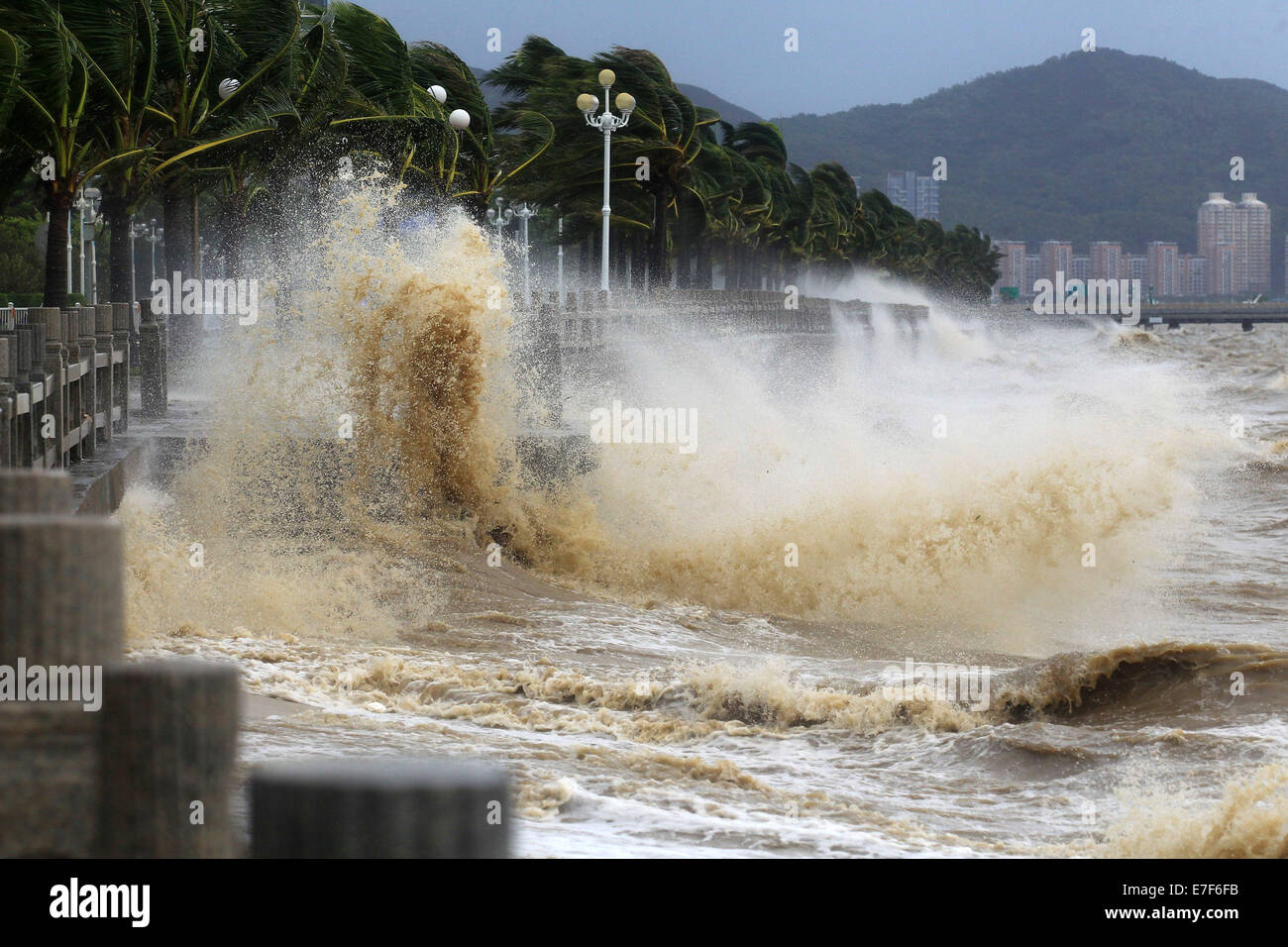 Zhuhai, China's Guangdong Province. 16th Sep, 2014. Huge waves are seen ...