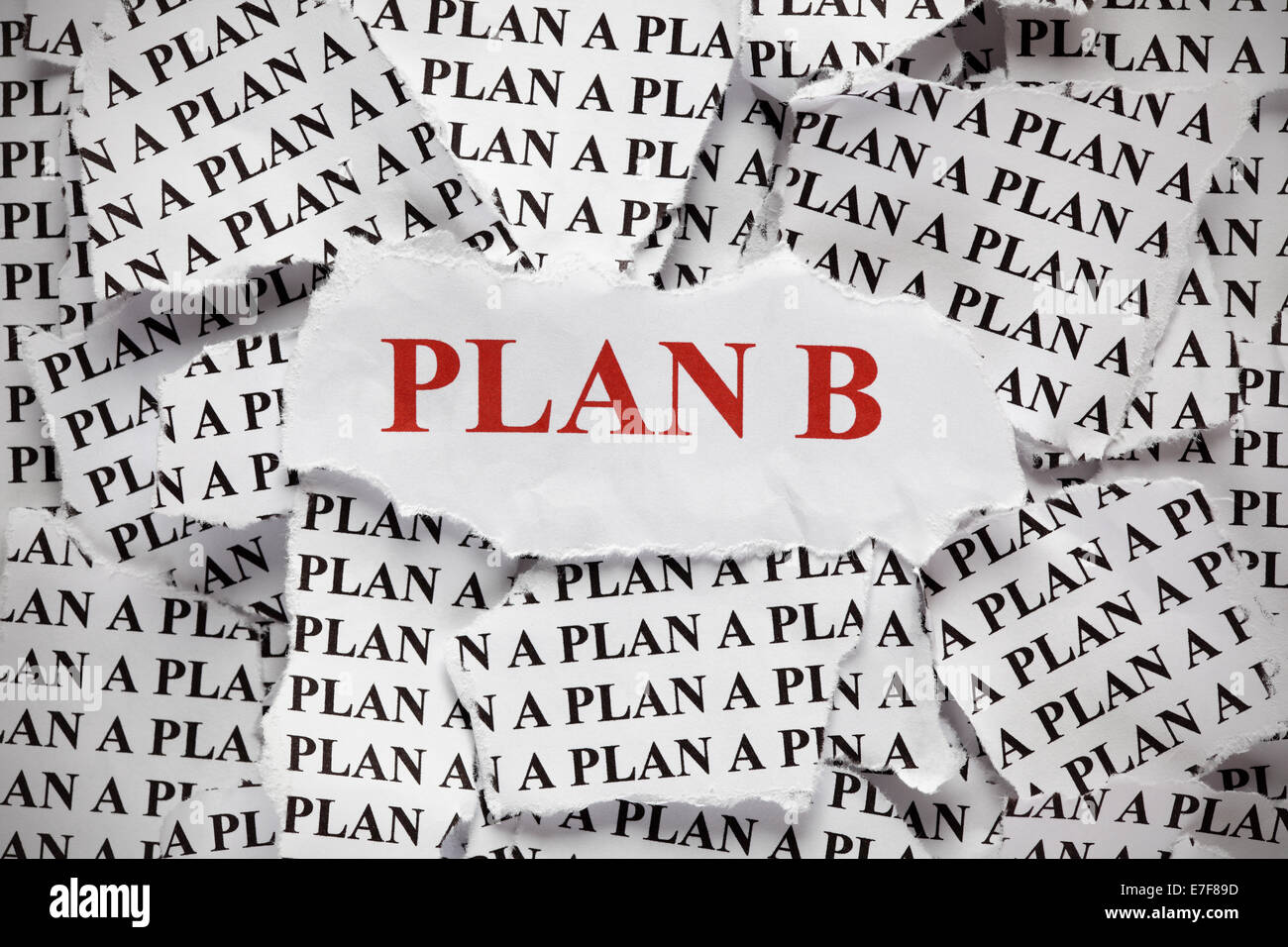 Torn pieces of paper with the phrase "Plan A" and phrase "Plane B" in ...