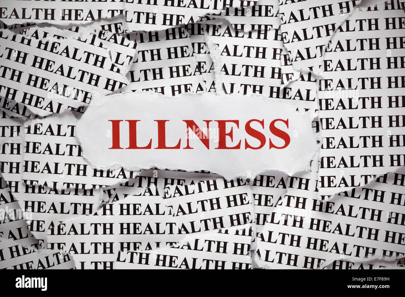 Torn Pieces Of Paper With The Word Health And Word Illness In Red Color Concept Image torn-pieces-of-paper-with-the-word-health-and-word-illness-in-red-color-concept-image
