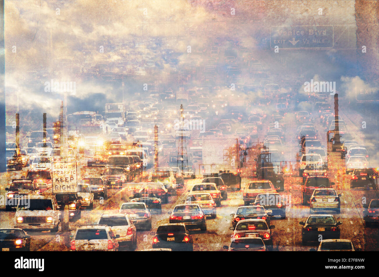 Double exposure of traffic in clouds Stock Photo - Alamy