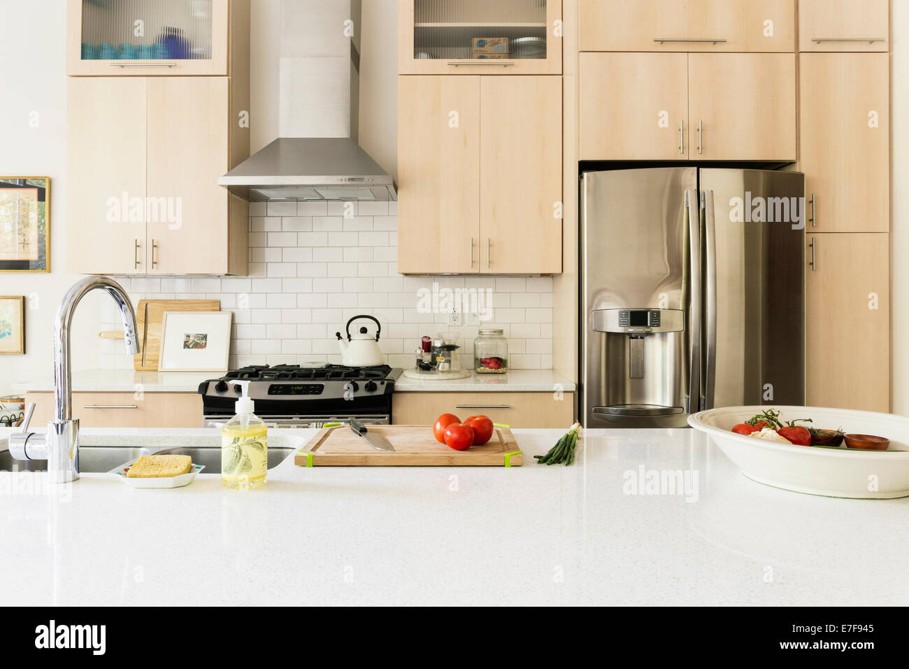 Food and cooking implements on kitchen counter Stock Photo - Alamy