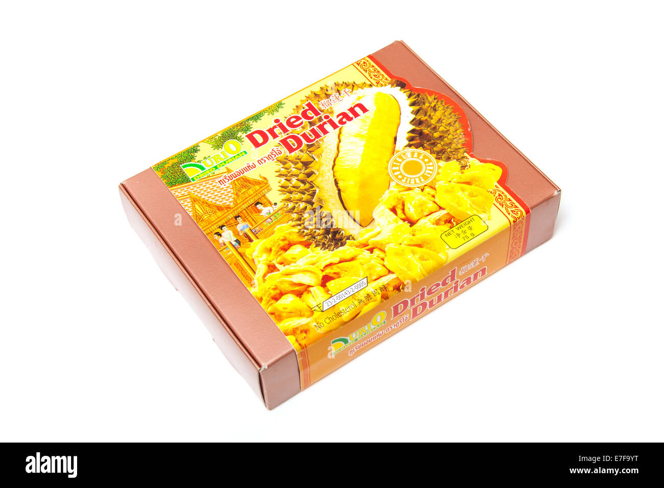 Box of Dried Durian isolated on a white studio background Stock Photo ...