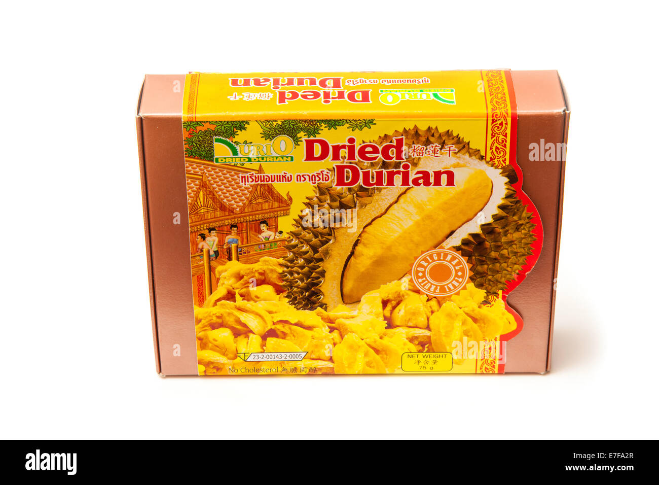Box of Dried Durian isolated on a white studio background Stock Photo ...