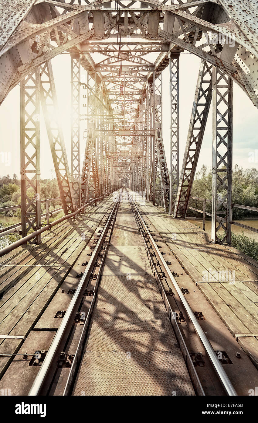 Old steel railway bridge on the river Stock Photo - Alamy