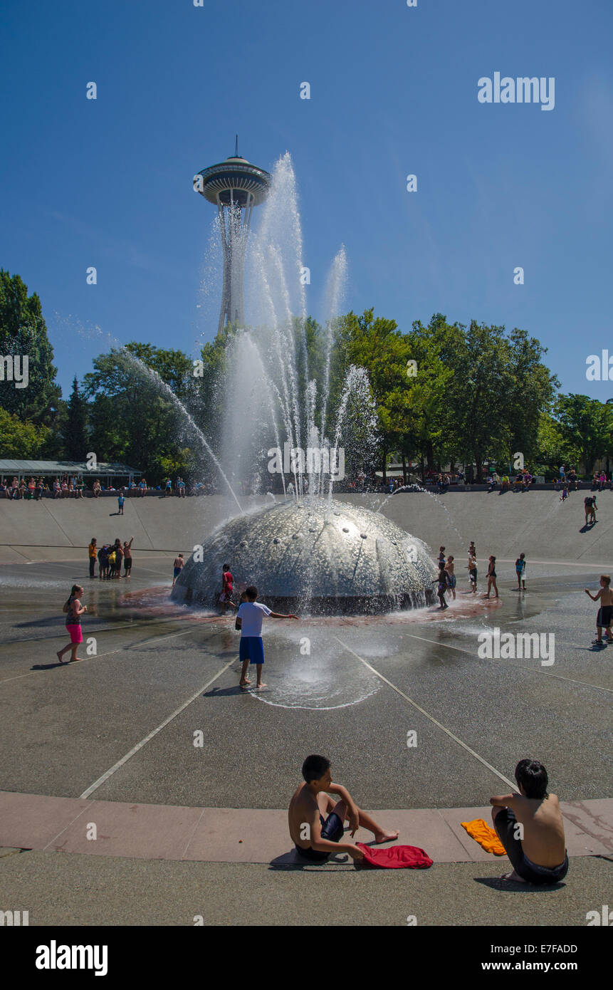 International water fountain, Seattle centre Stock Photo - Alamy