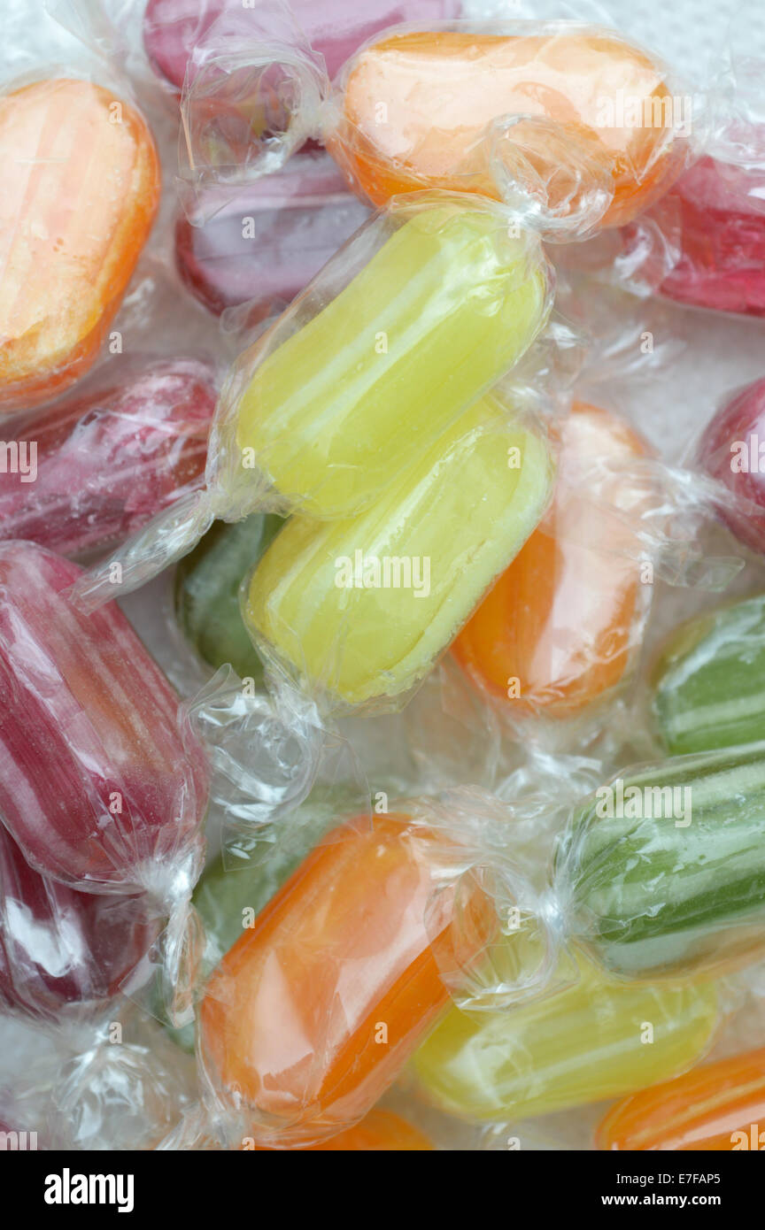 colourful sugary boiled sweets in cellophane wrappers Stock Photo - Alamy