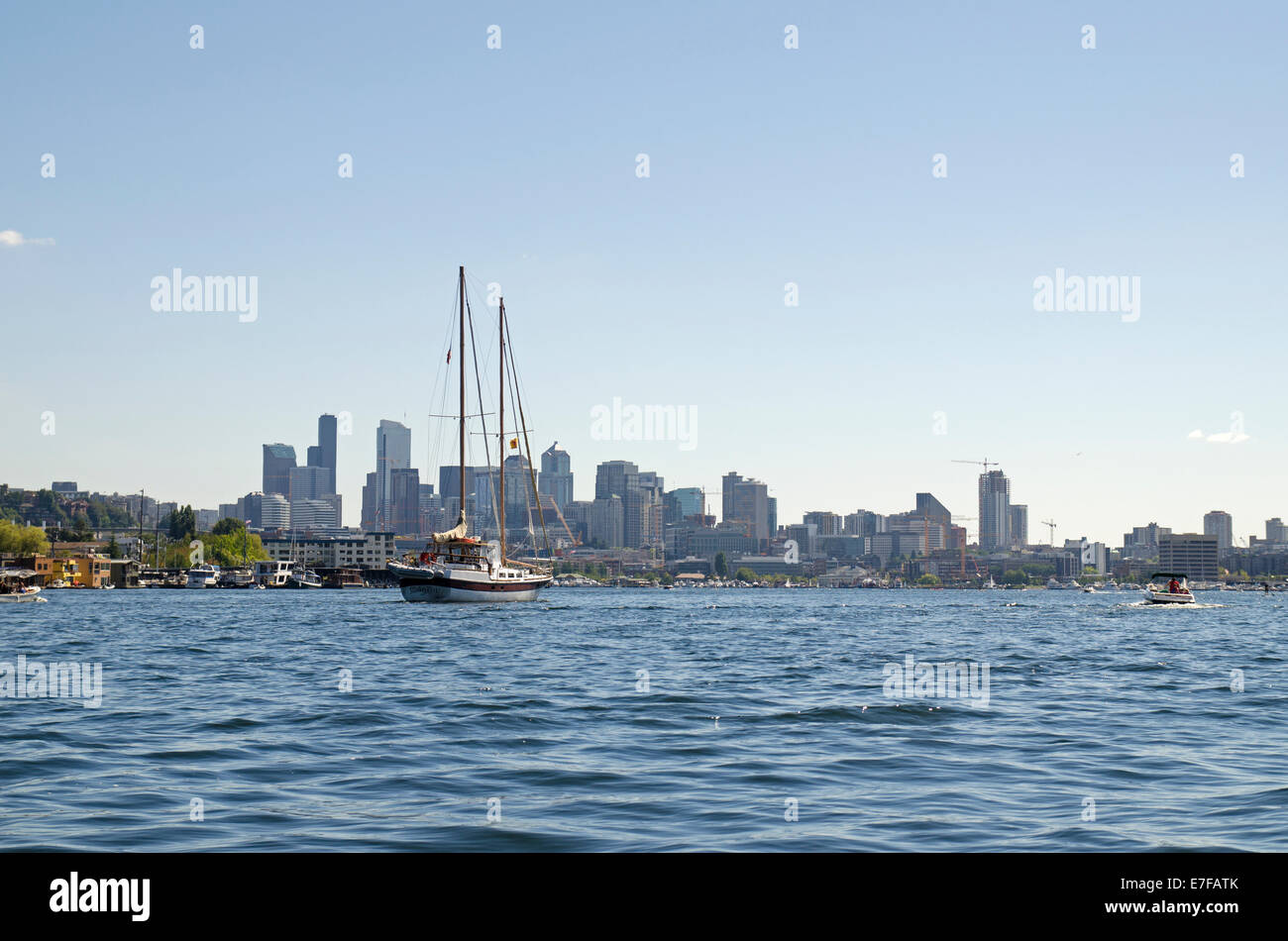 View of skyscrapers over Lake Union, Seattle Stock Photo - Alamy