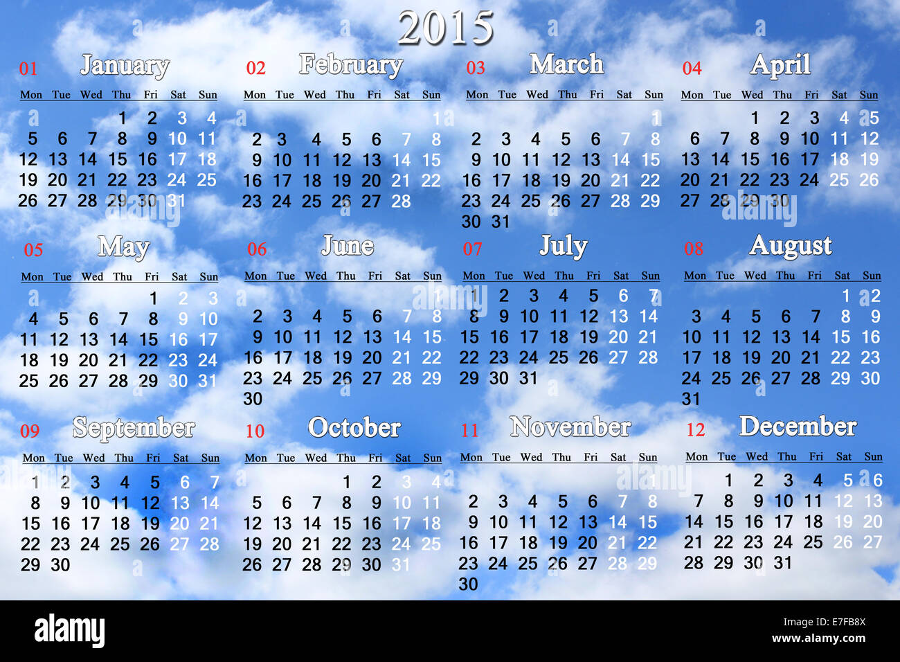 office calendar for 2015 year on the background of sky with clouds ...