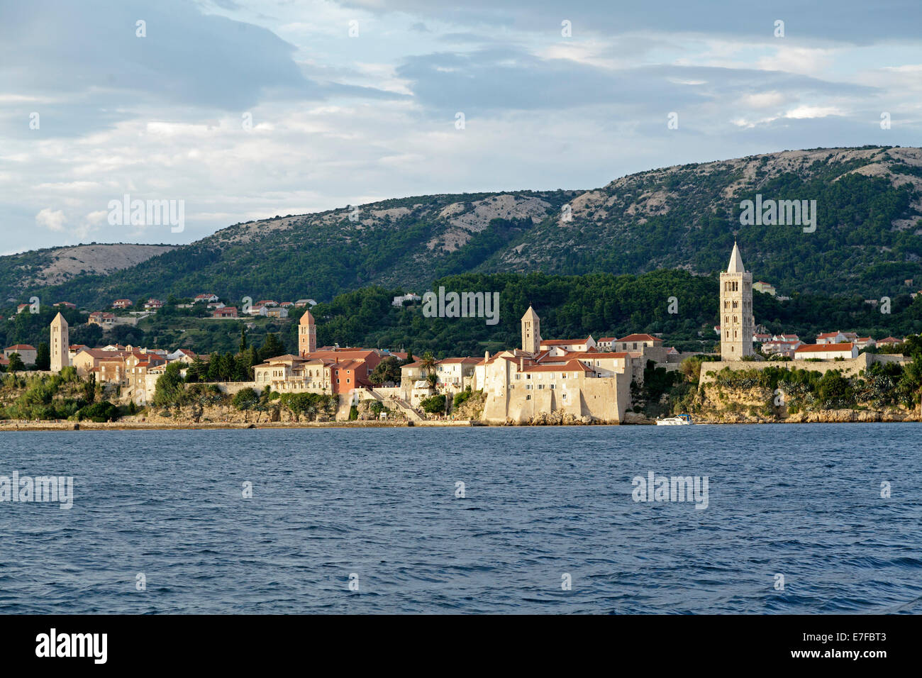 the four church towers of Rab Town, Rab Island, Kvarner Gulf, Croatia ...