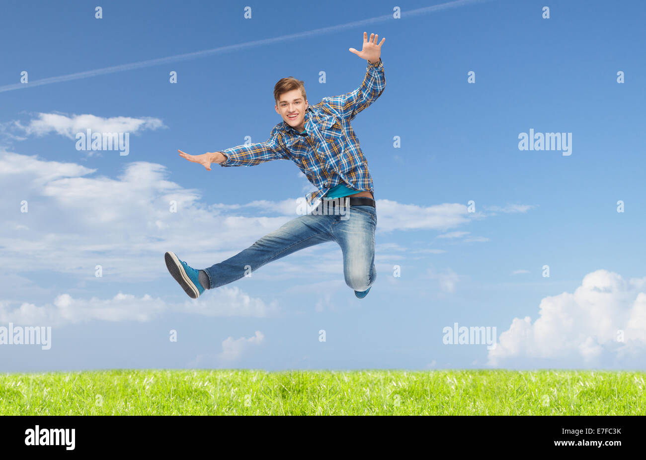 Young man jumping air hi-res stock photography and images - Alamy