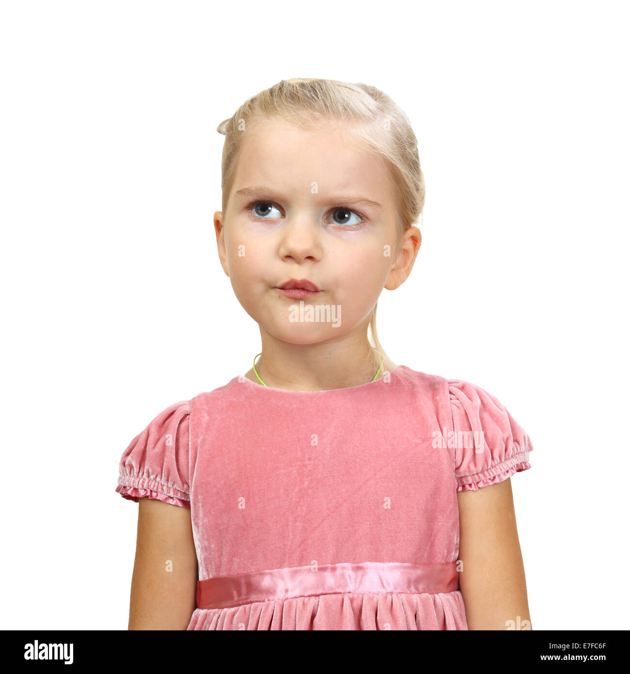 Little girl with a dissatisfied facial expression. Portrait isolated on ...