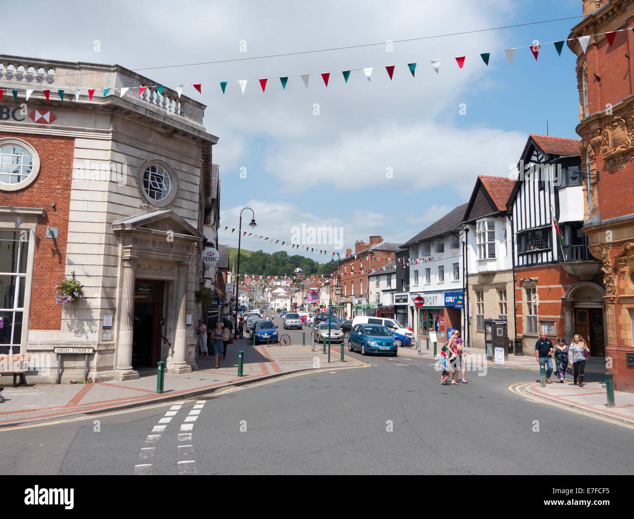 Newtown town centre, looking towards Broad Street. Powys Wales UK Stock ...