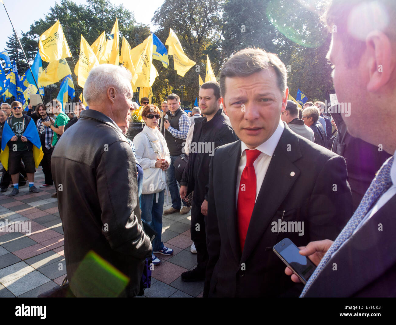 MP, leader of the Radical Party, Oleg Lyashko goes to a meeting of the ...