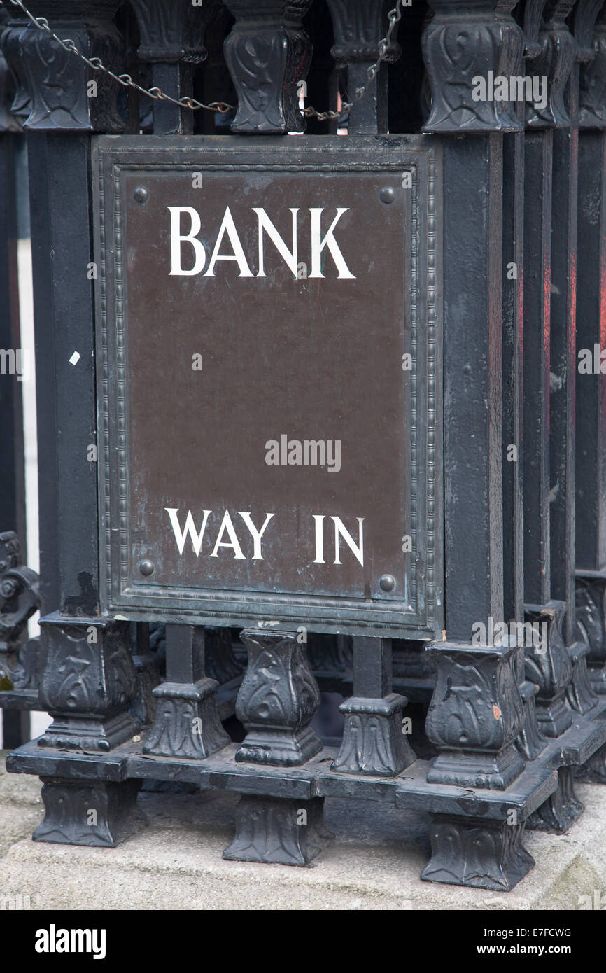 Bank Entrance Sign in Urban Setting Stock Photo - Alamy