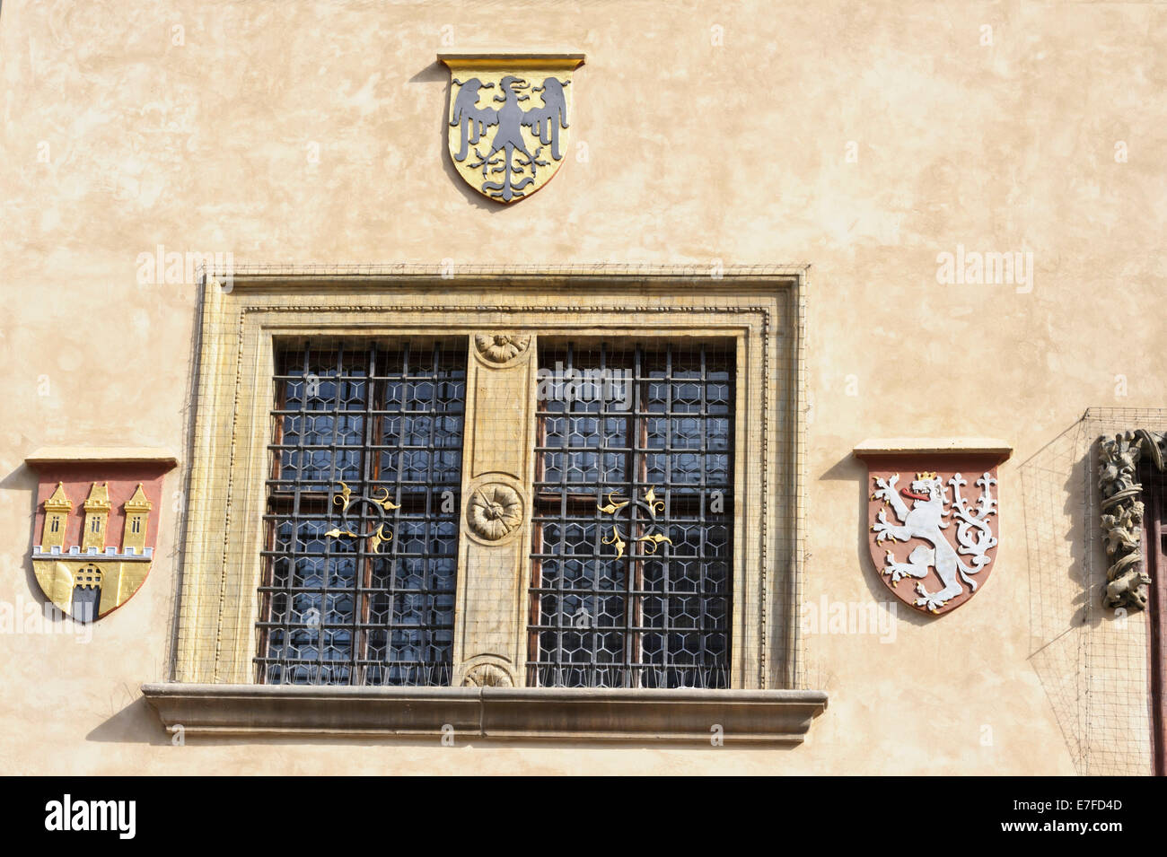 The windows of the Old Town Hall in Prague are decorated with a large ...