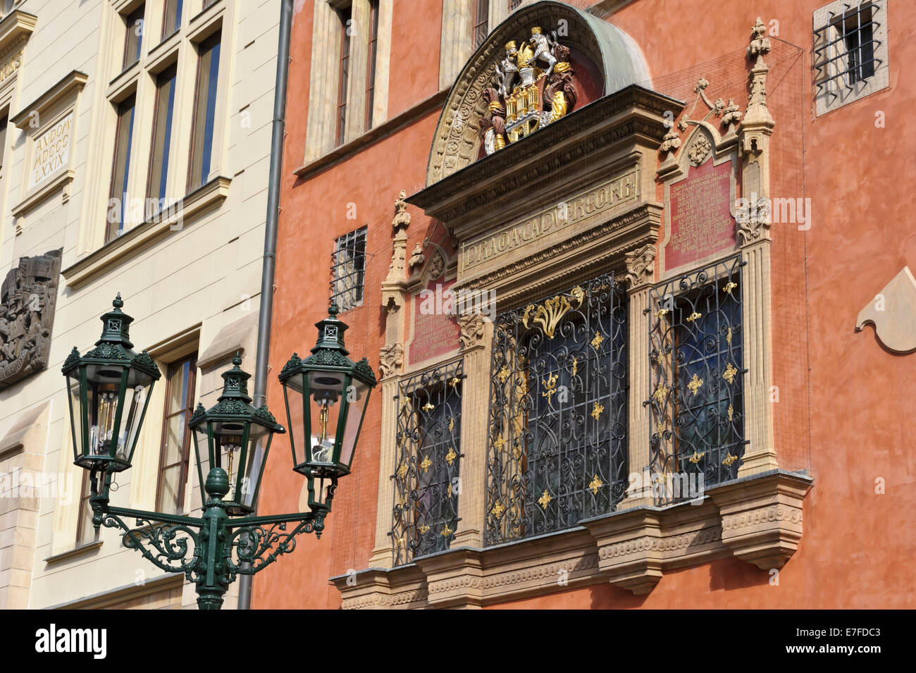 The windows of the Old Town Hall in Prague are decorated with a large ...