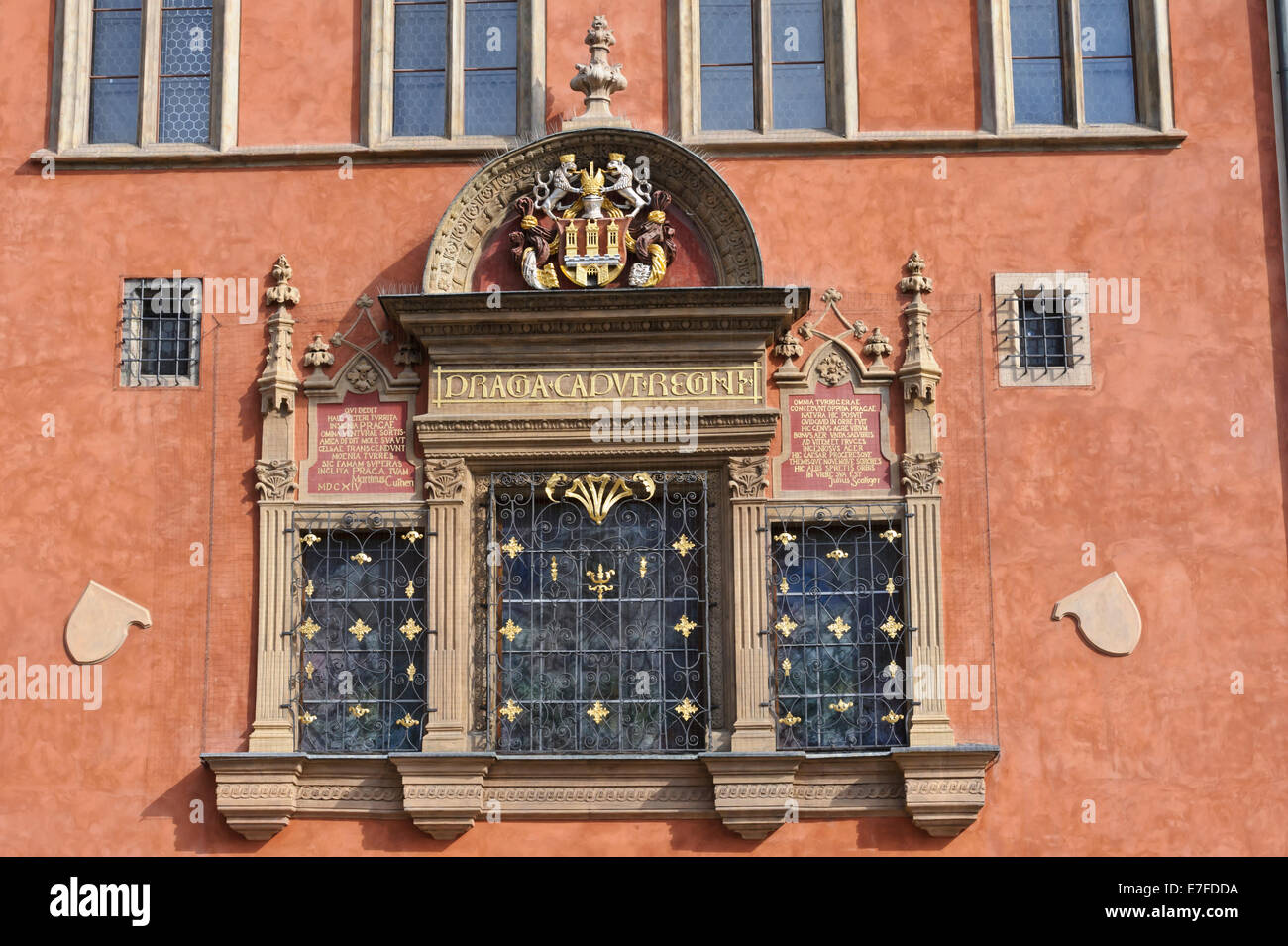 The windows of the Old Town Hall in Prague are decorated with a large ...