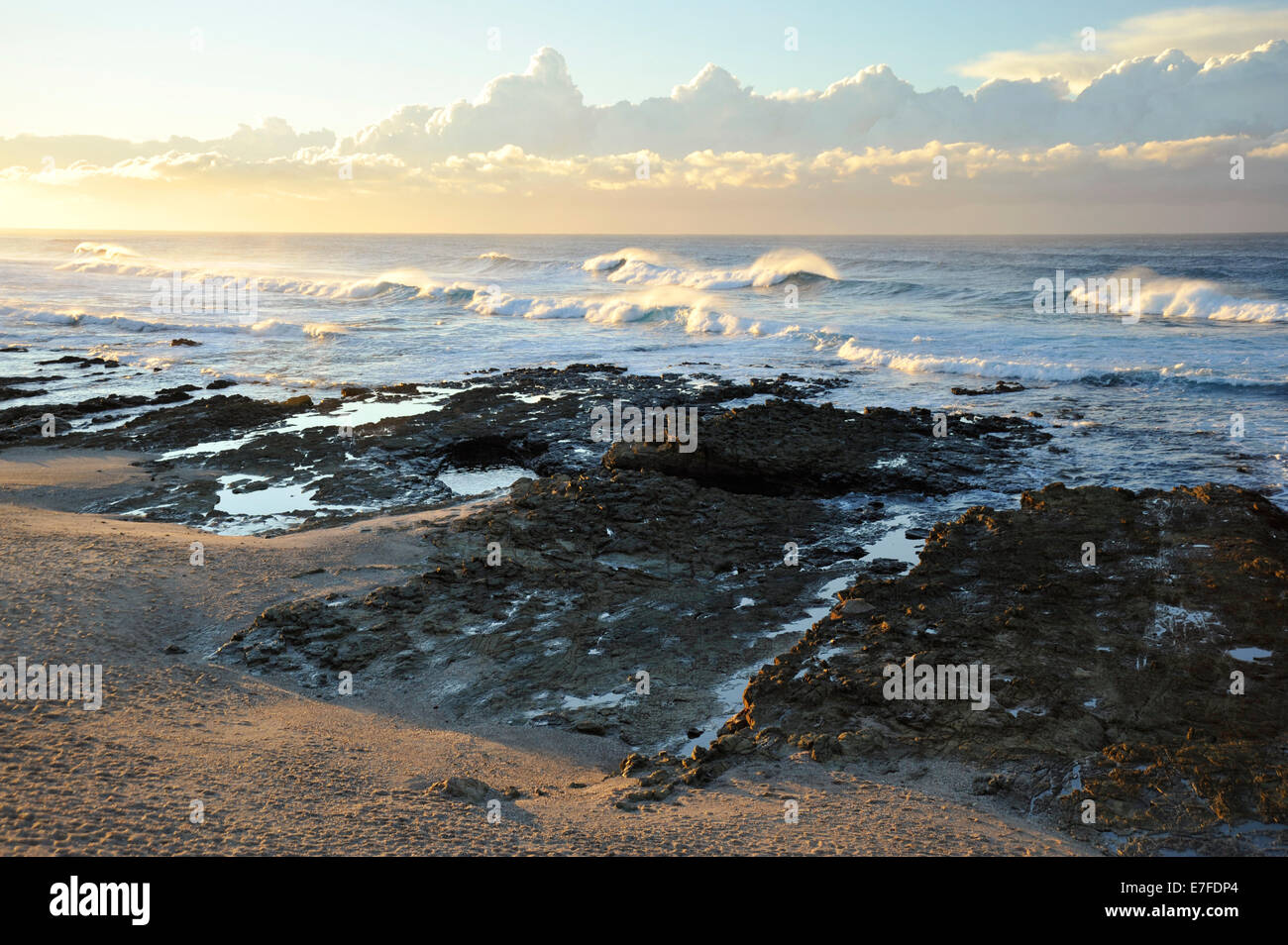 Eastern Cape, South Africa, atmospheric early morning beach scene of ...