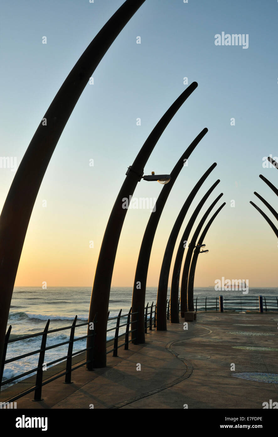 Durban, KwaZulu-Natal, South Africa, silhouette, whale bone pier, early ...