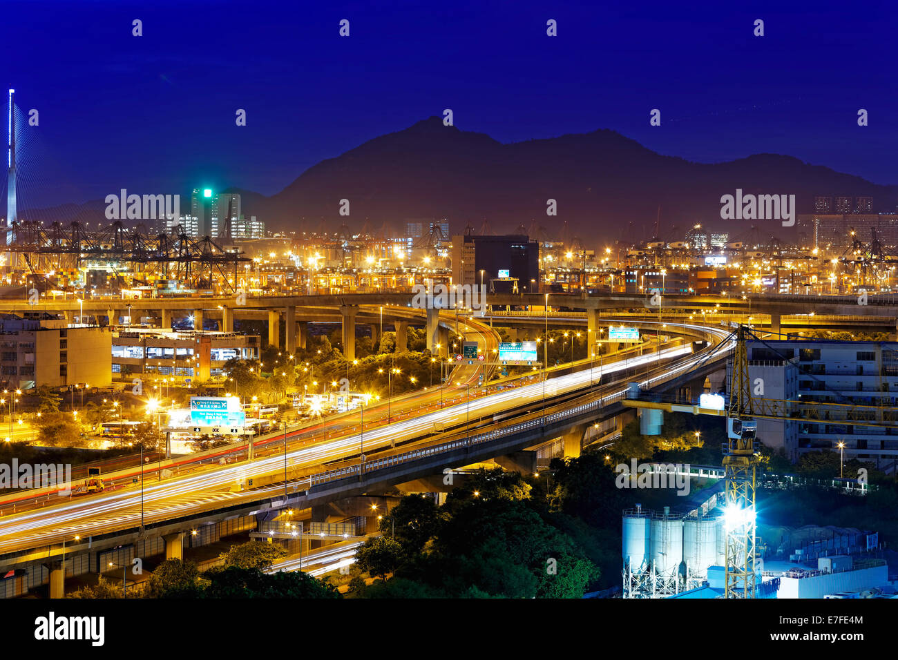hong kong modern city High speed traffic and blurred light trails Stock ...