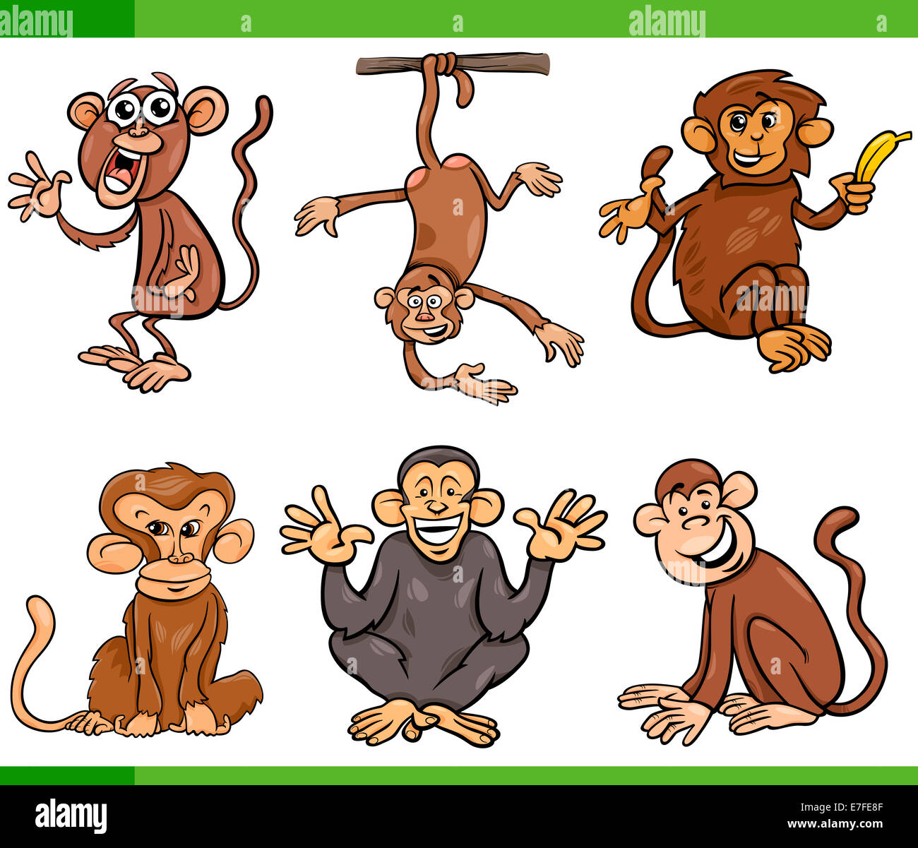 Cartoon Illustration of Funny Monkeys Primate Animals Set Stock Photo ...