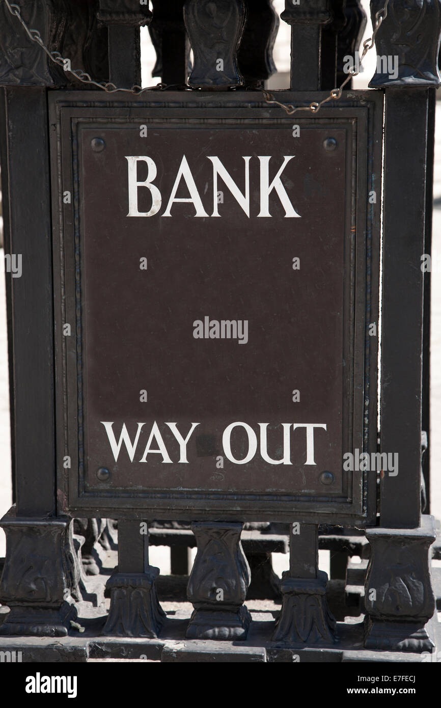 Bank Way Out Sign in Urban Setting Stock Photo - Alamy