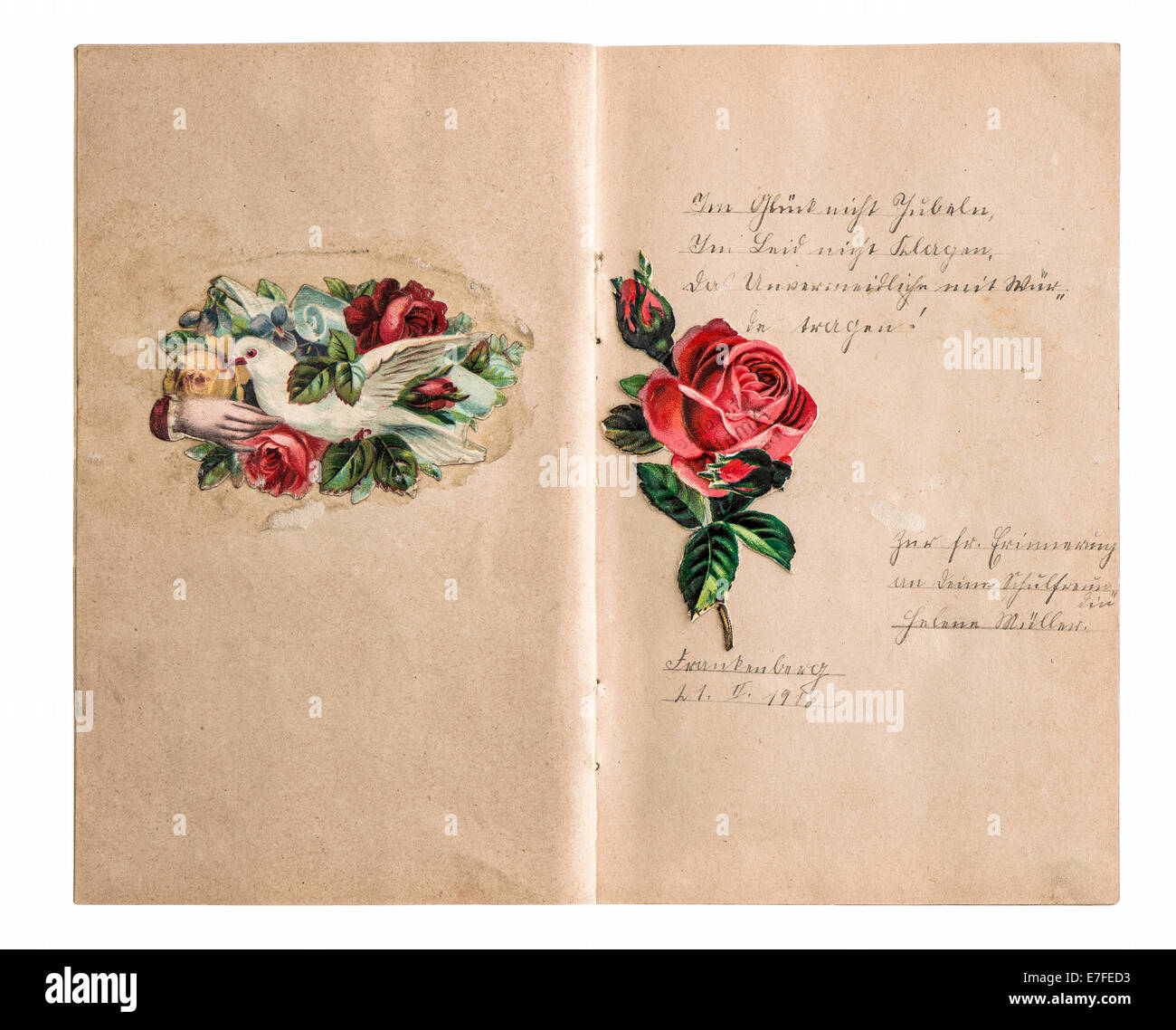 vintage scrapbooking album with handwritings and pictures. book page ...