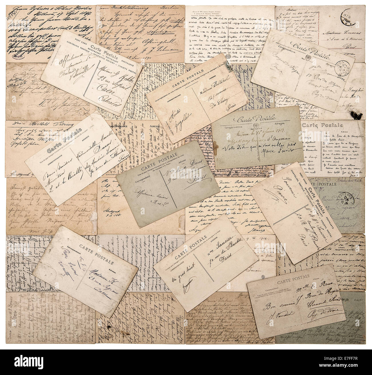 old postcards. handwritten undefined texts from ca. 1900. grunge retro ...