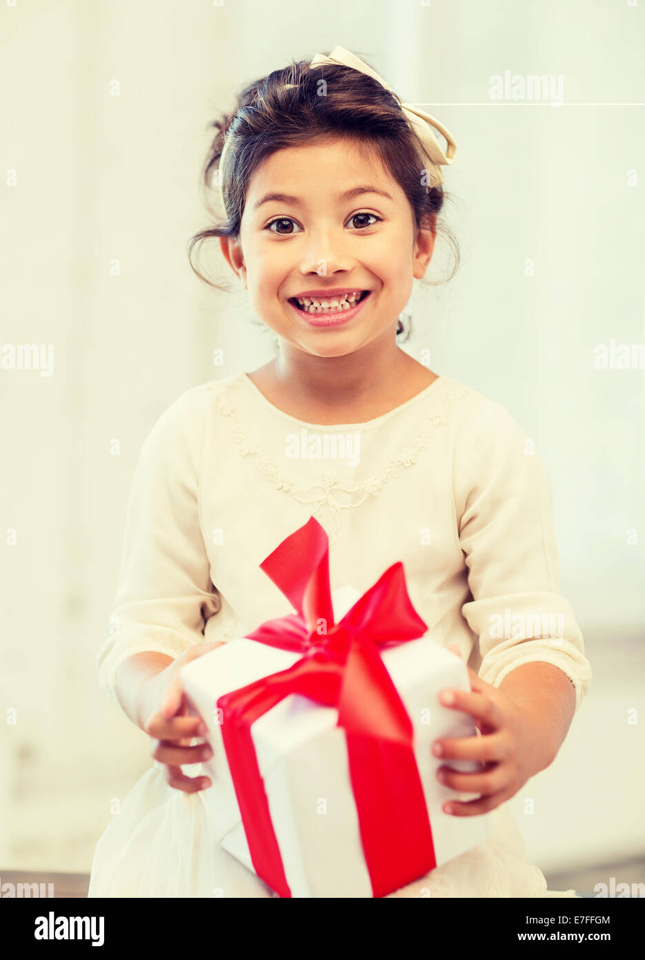 happy child girl with gift box Stock Photo - Alamy