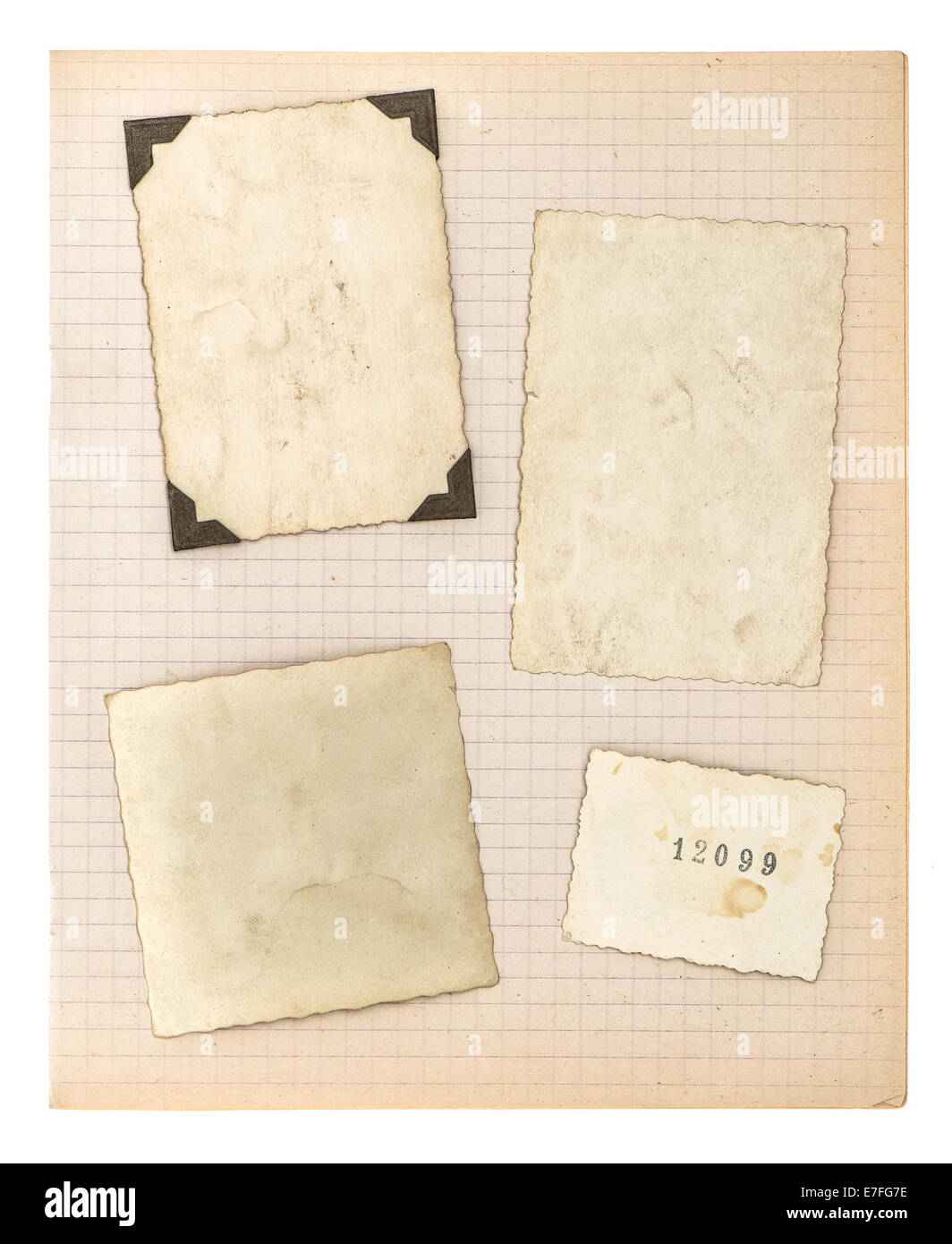 old photo frames and math book page isolated on white background. aged ...