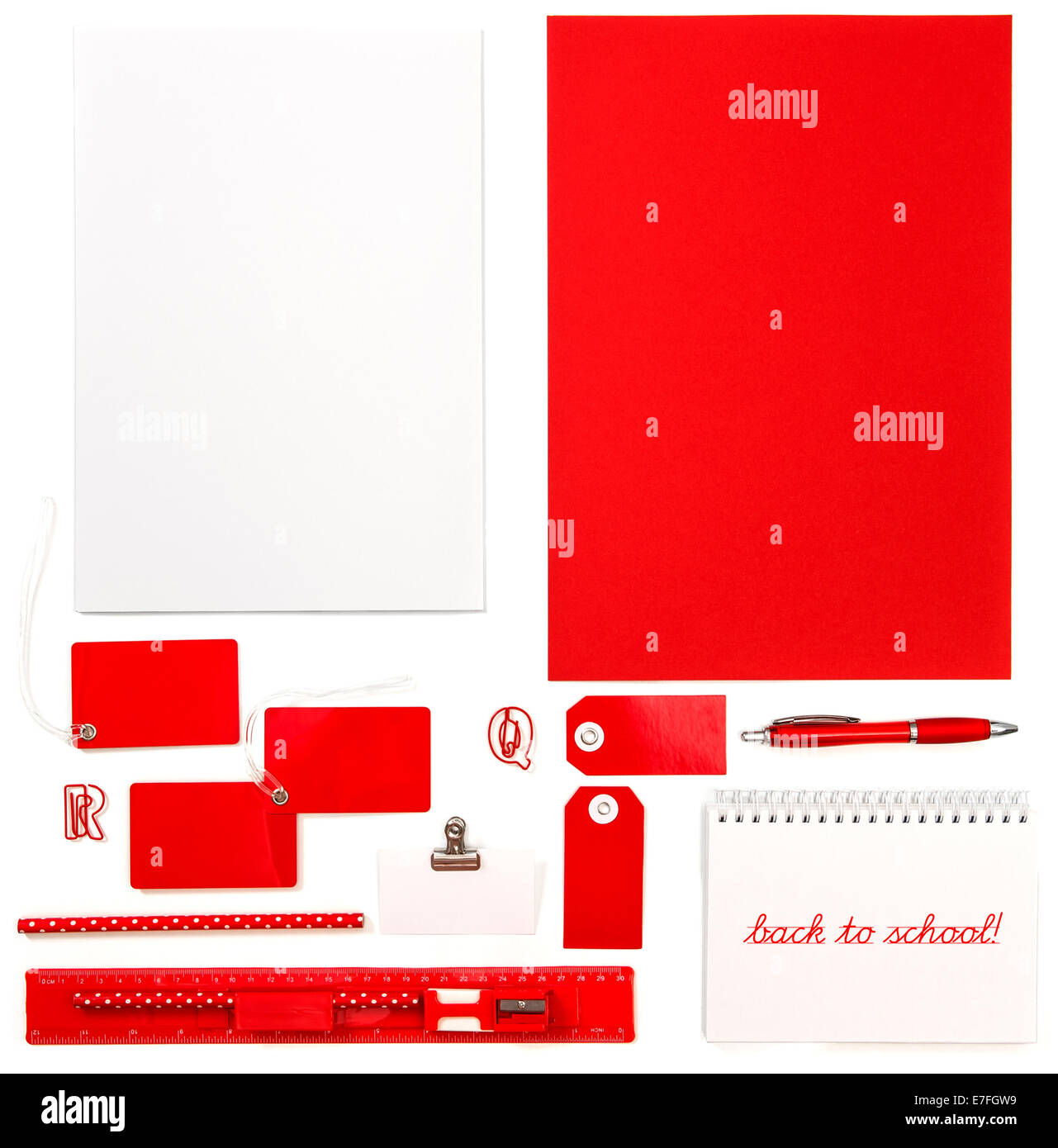 office supplies, school tools and papers over white background. Back to ...