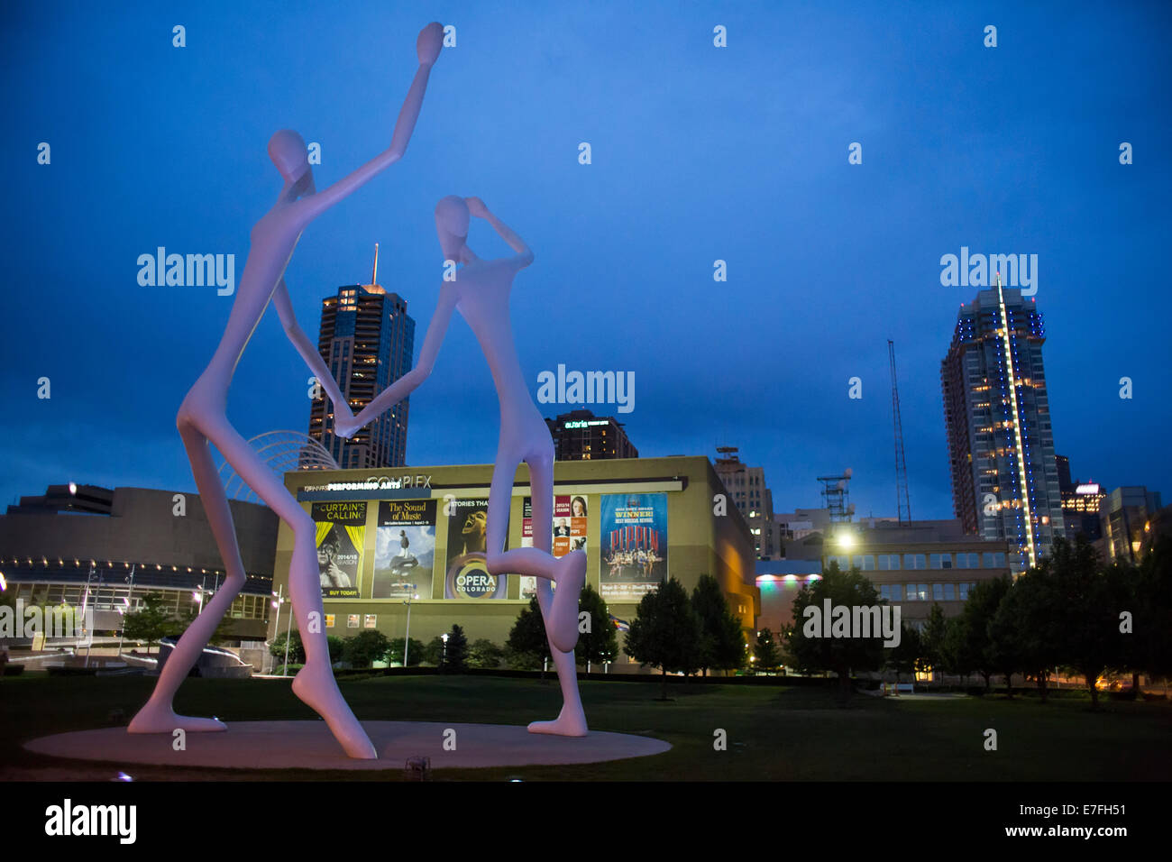 Denver, Colorado - The Dancers sculpture, by Jonathan Borofsky, at the ...
