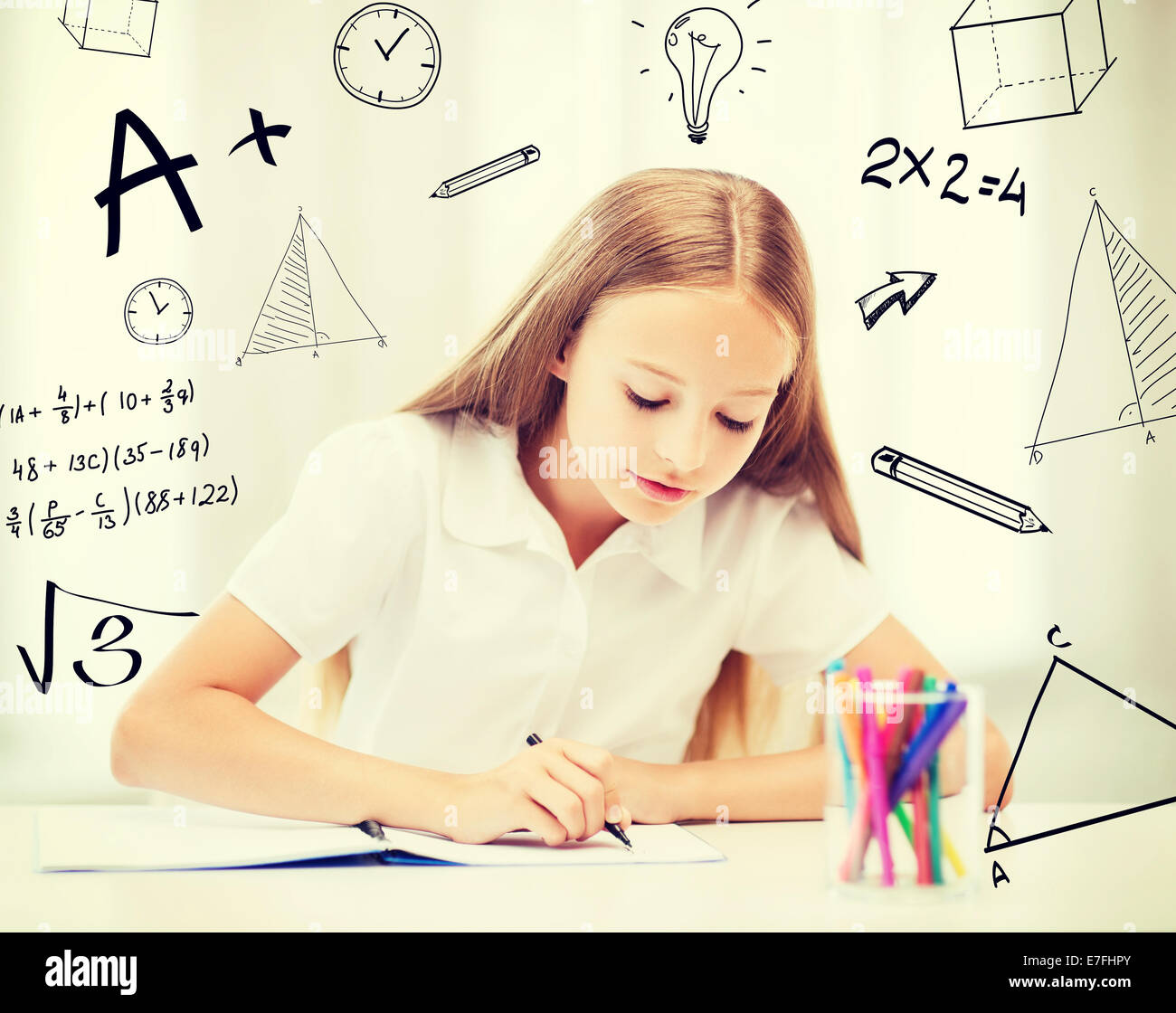little student girl drawing at school Stock Photo - Alamy