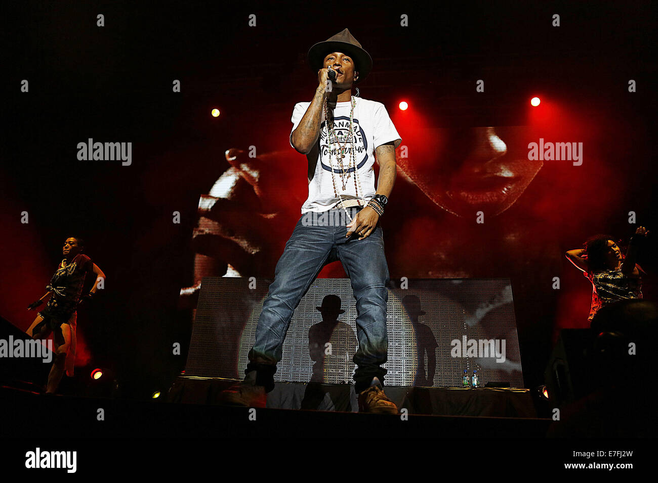 Pharrell Williams performing live in concert at the Challenge Stadium ...