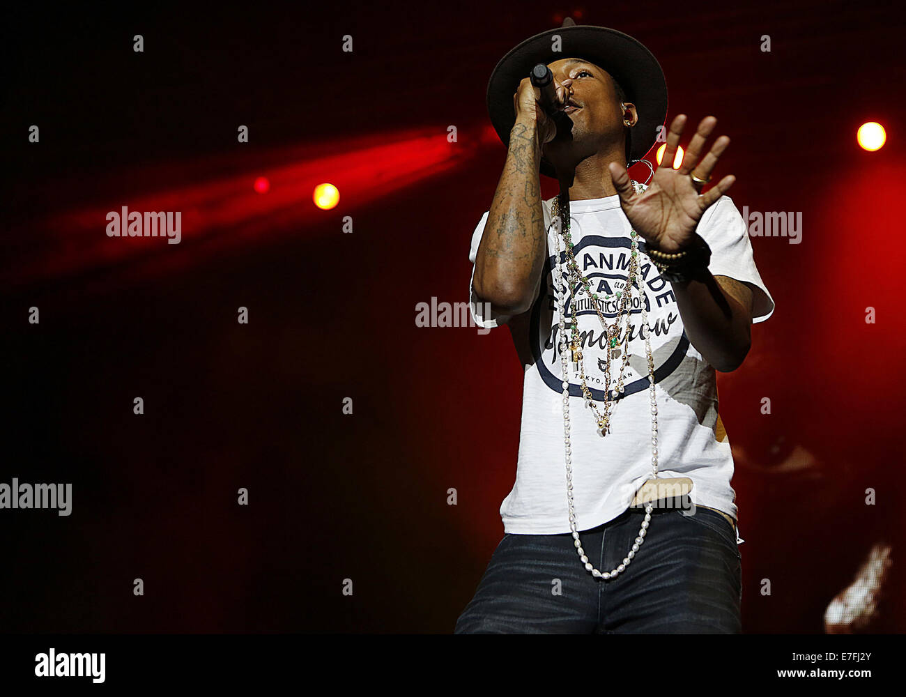 Pharrell Williams performing live in concert at the Challenge Stadium ...