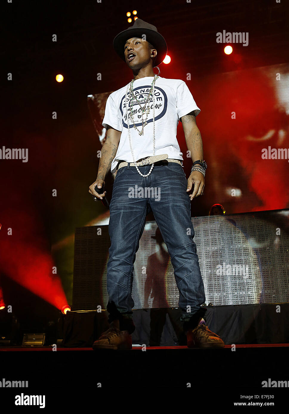 Pharrell Williams performing live in concert at the Challenge Stadium ...