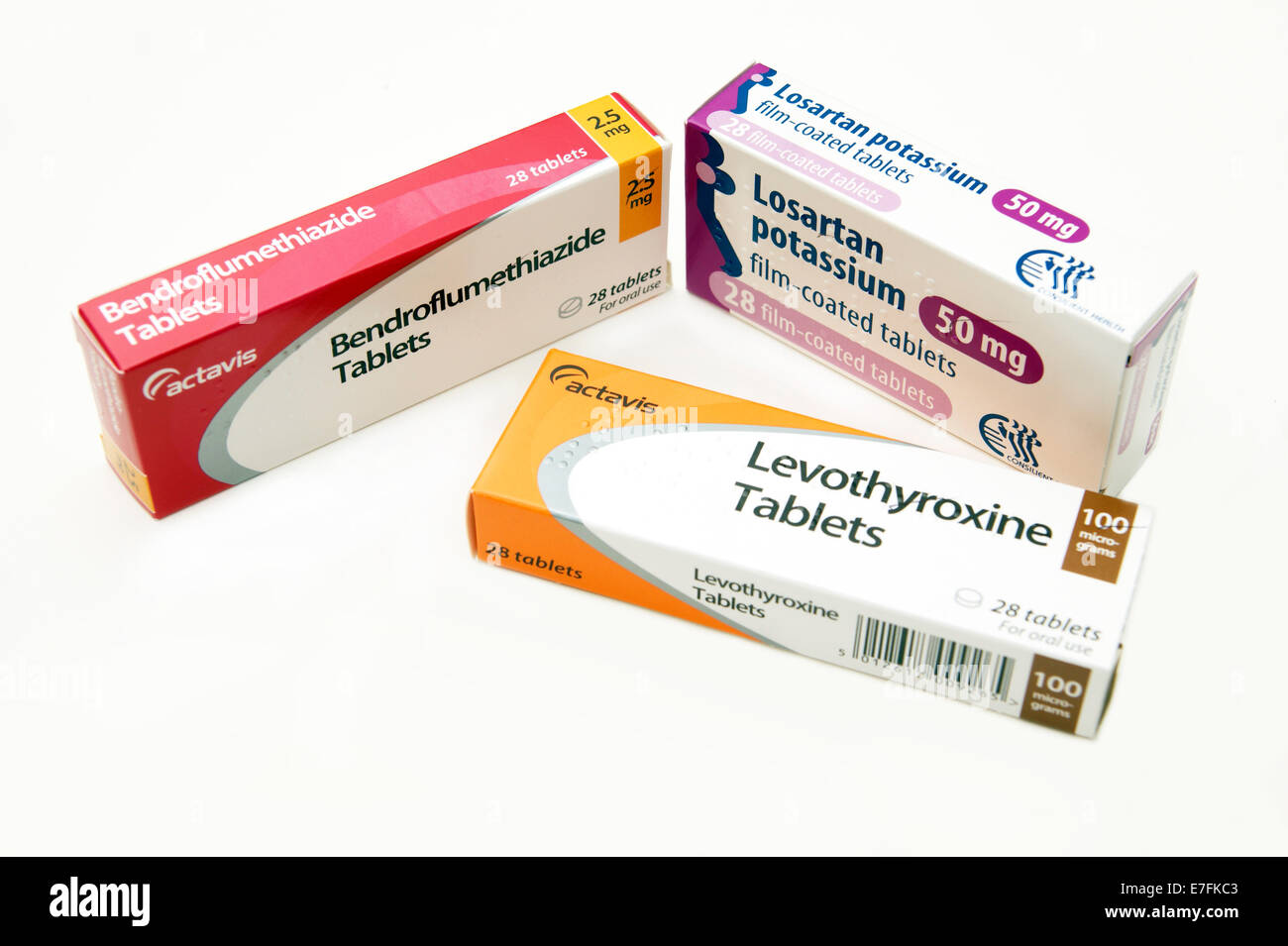 Boxes of mixed medication Bendroflumethiazide Levothyroxine & Losartan ...