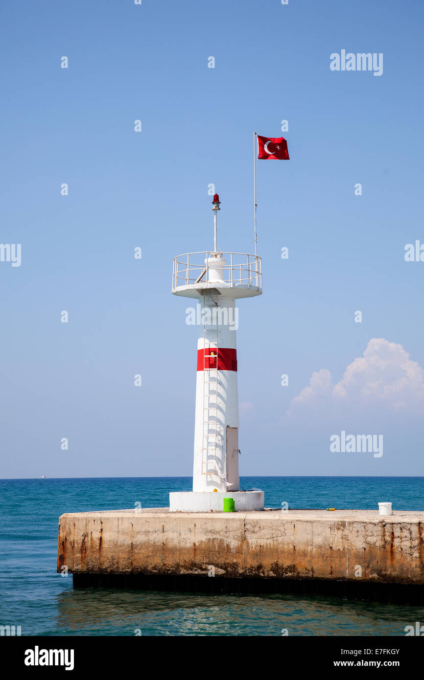 Light house in Side harbour Stock Photo - Alamy