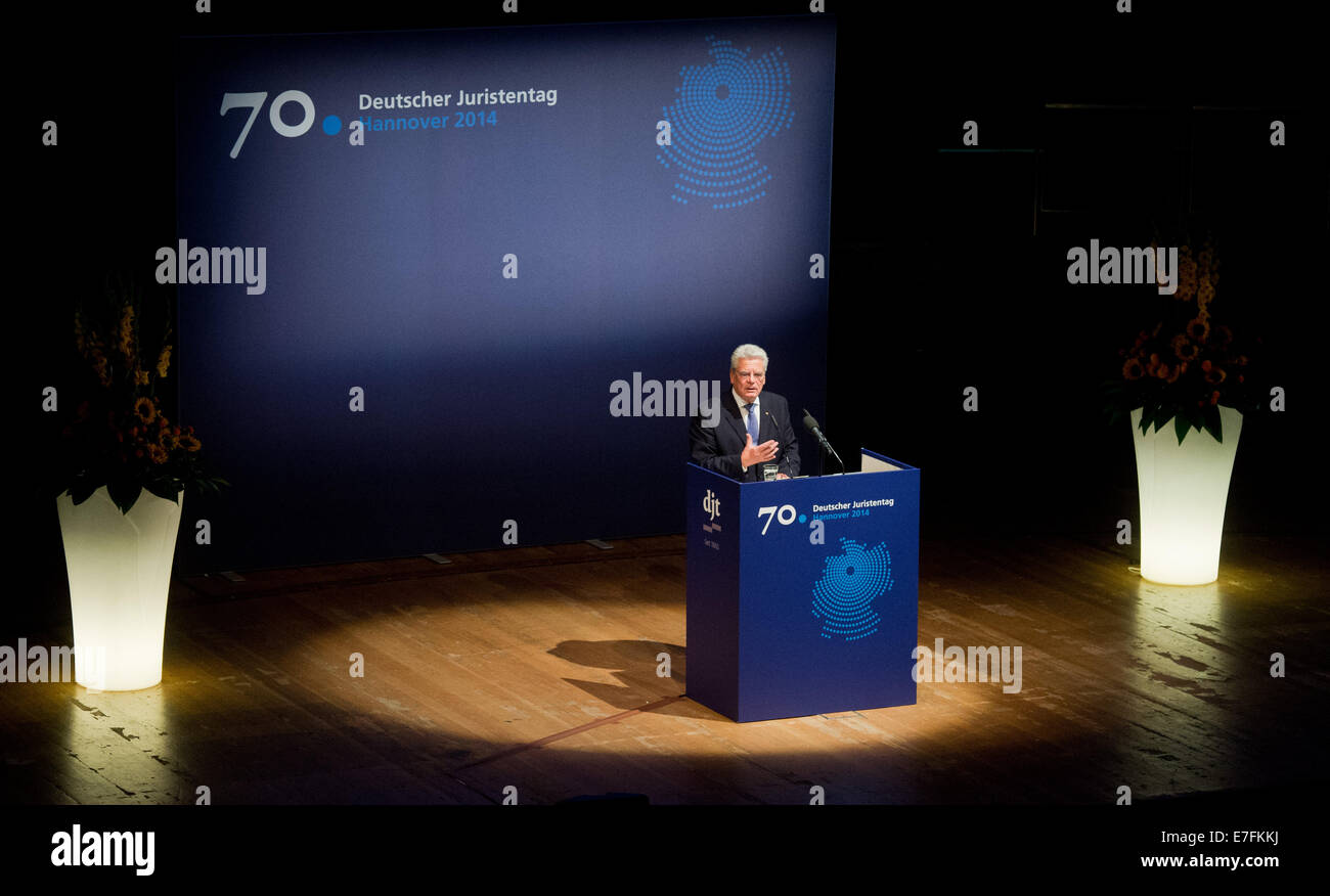 Hanover, Germany. 16th Sep, 2014. German President Joachim Guack speaks ...