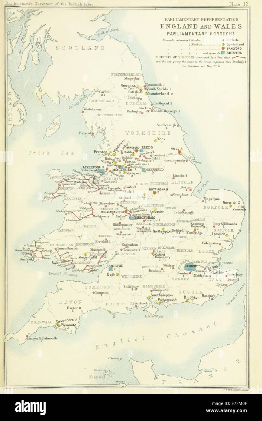 Map from BI (1887) showing the parliamentary representation of boroughs ...