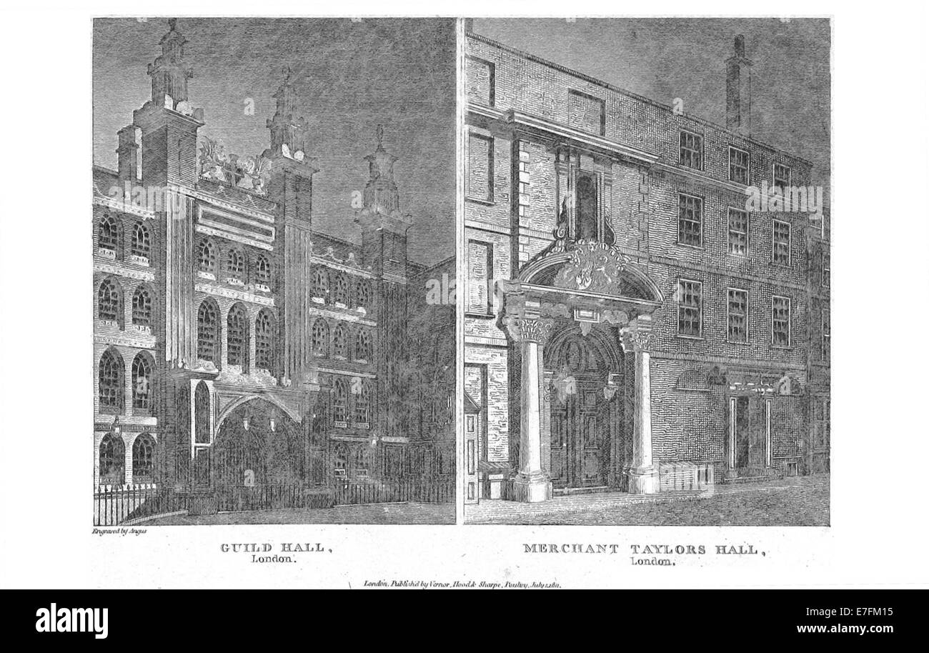 An illustration from 'Brayley' (1820), showing the Guild Hall and ...